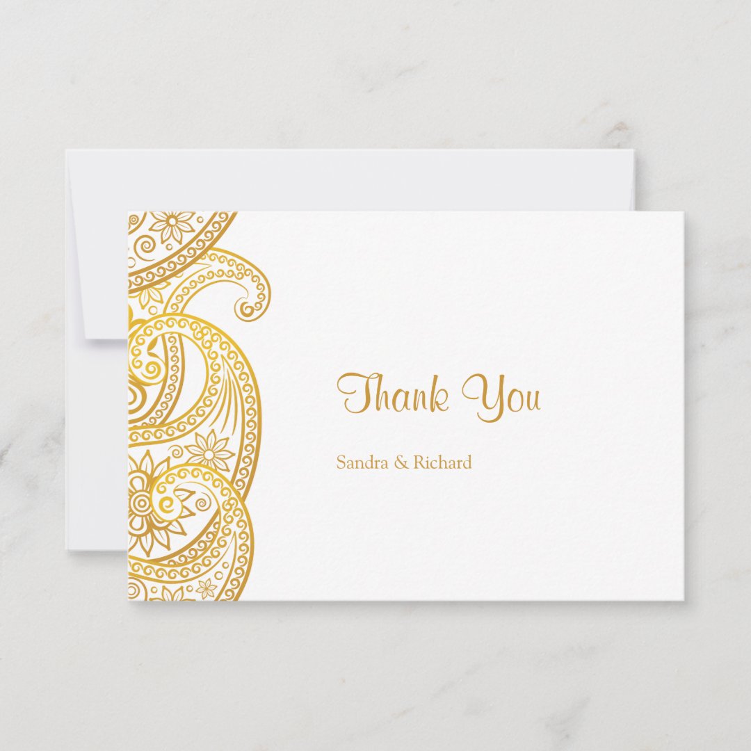 Gold Paisley Traditional Indian Wedding Thank You Card | Zazzle