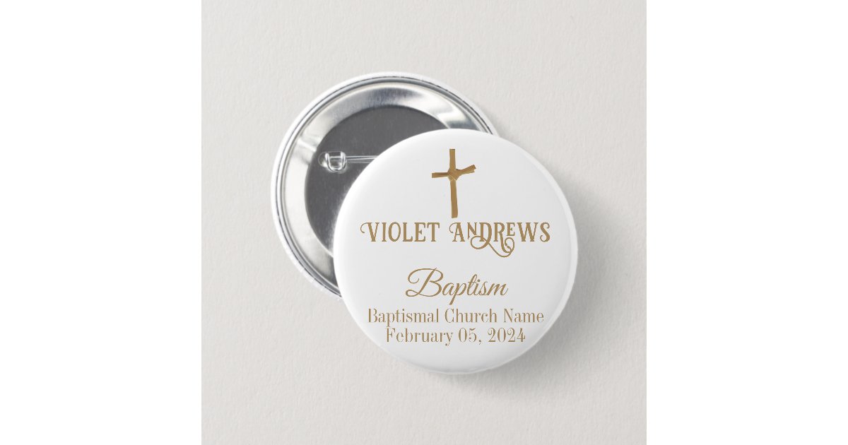 Gold Palm Cross Personalized Baptism Button | Zazzle