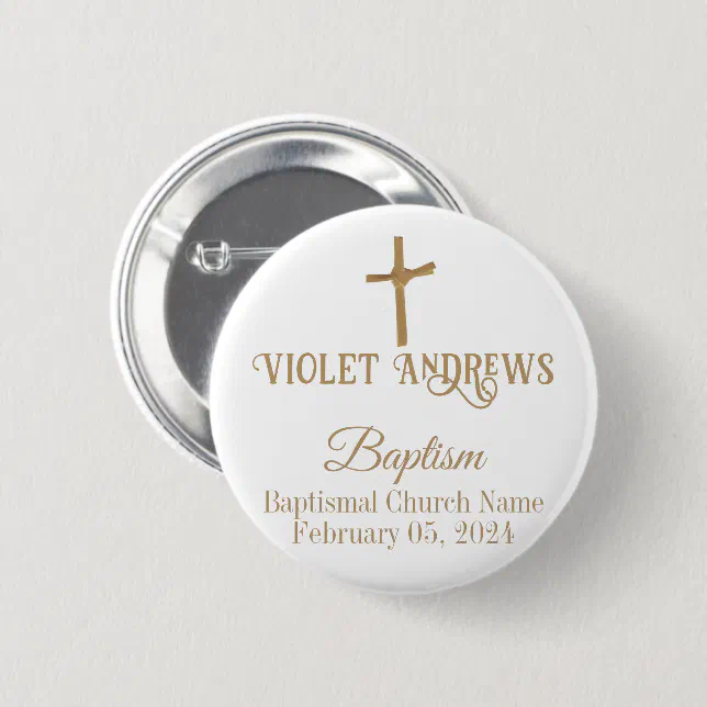 Gold Palm Cross Personalized Baptism Button | Zazzle