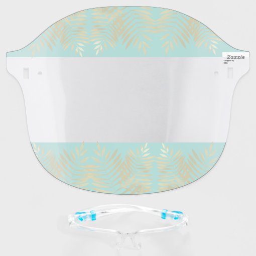 Gold Palm Tree Leaves Light Turquoise Blue Face Shield | Zazzle