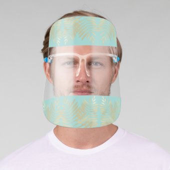 Gold Palm Tree Leaves Light Turquoise Blue Face Shield | Zazzle