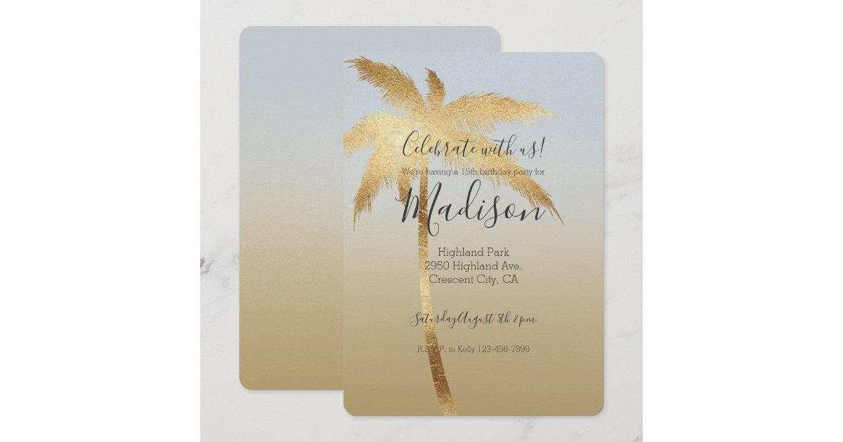 Gold Palm Tree Ombre Invitation | Zazzle