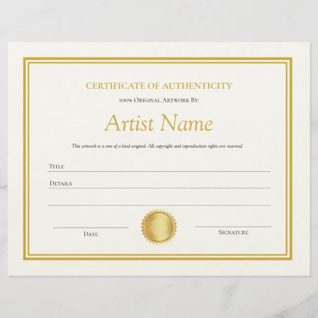 Gold Paper Certificate of Authenticity Template | Zazzle