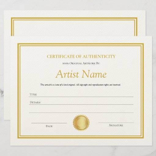 Gold Paper Certificate of Authenticity Template | Zazzle