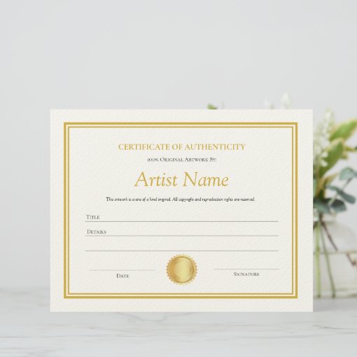 Gold Paper Certificate of Authenticity Template | Zazzle