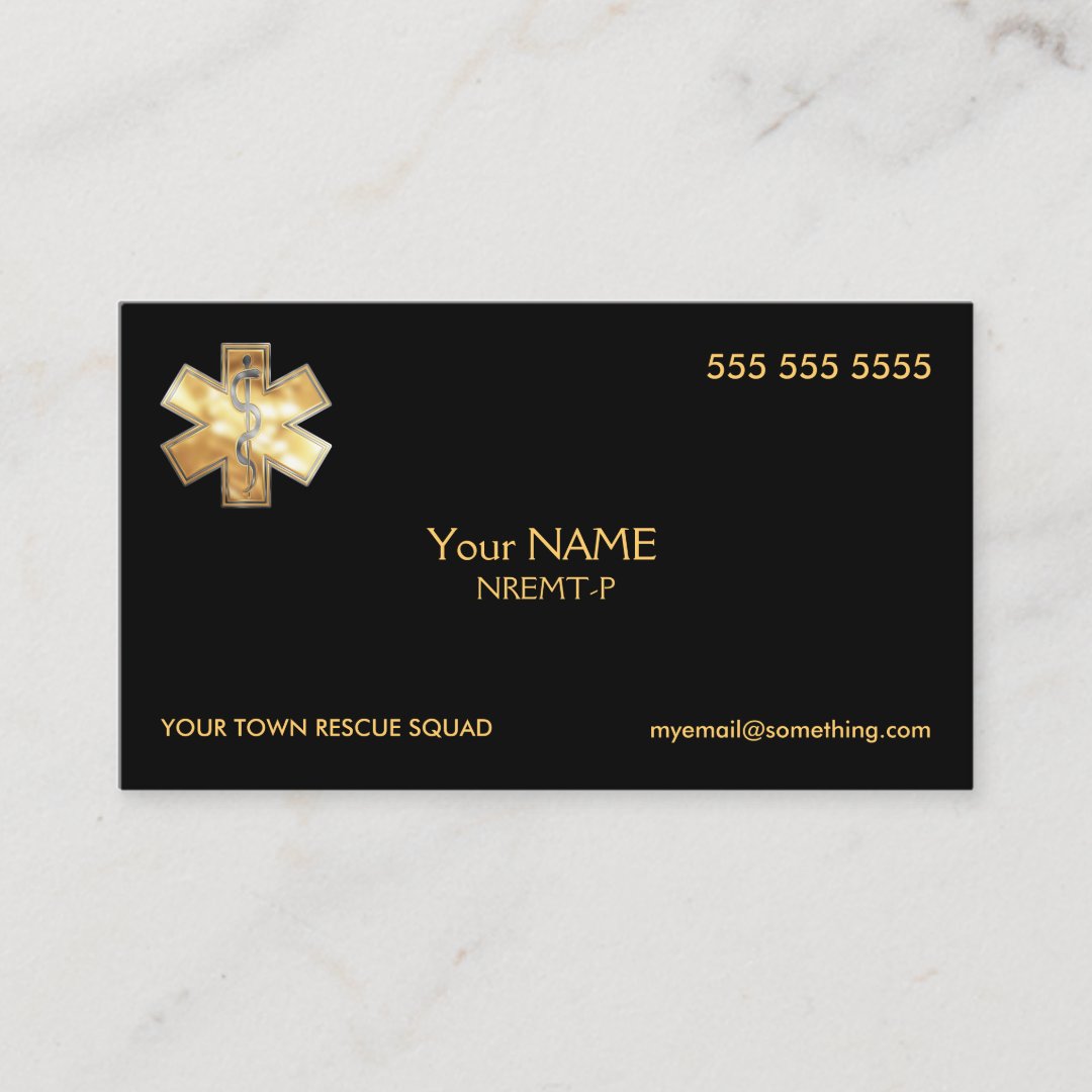 Gold Paramedic EMT EMS Business Card | Zazzle