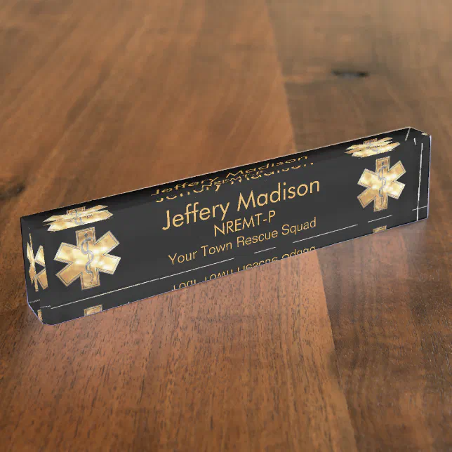 Gold Paramedic EMT EMS Name Plate | Zazzle
