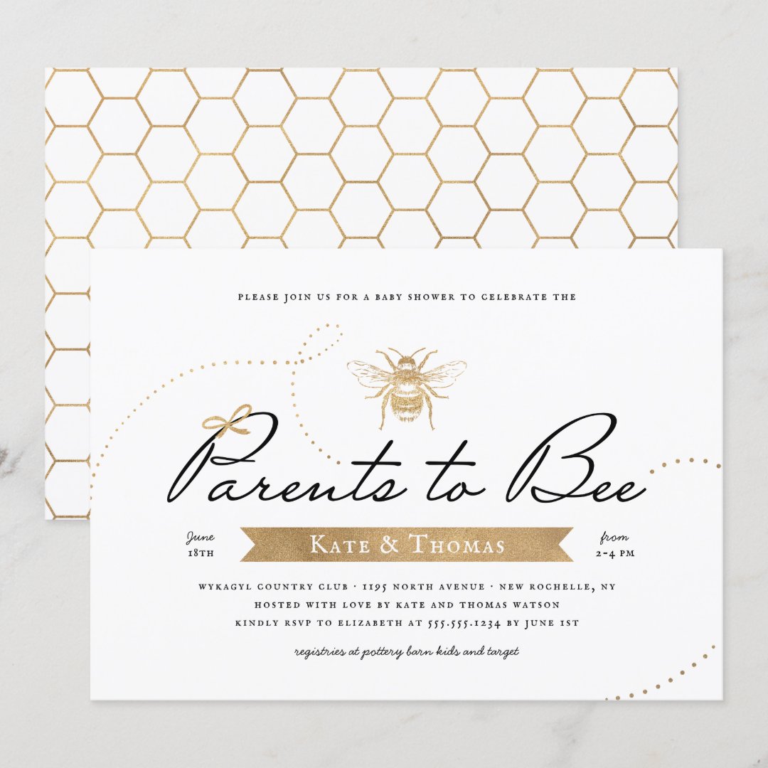 Gold Parents to Bee Baby Shower Invitation | Zazzle