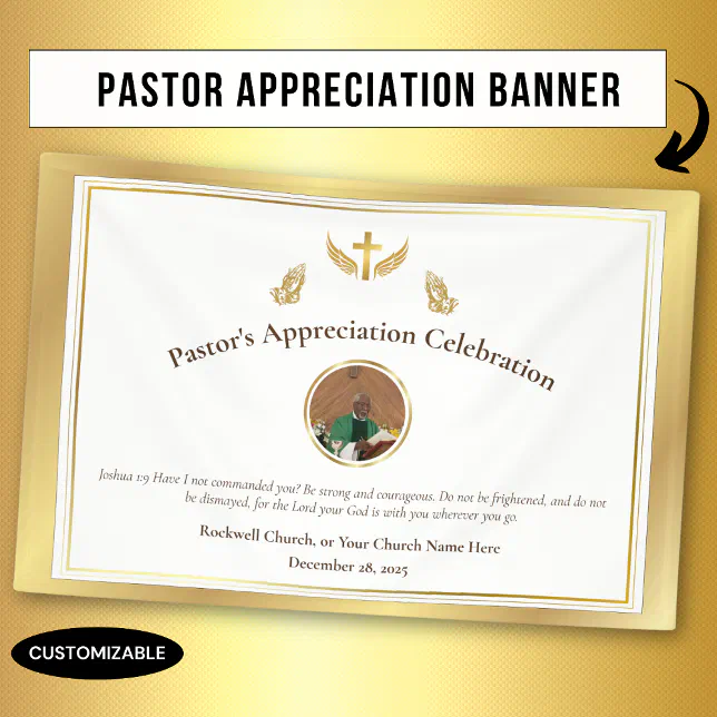Gold Pastor Appreciation Celebration Event Banner | Zazzle