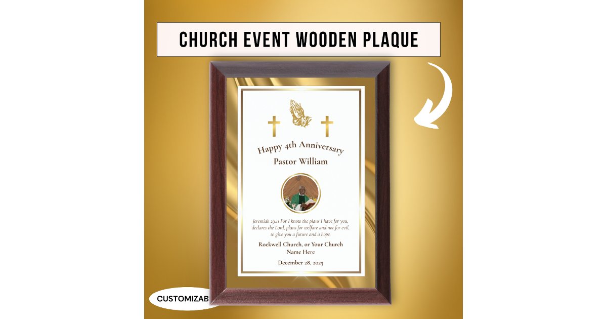 Gold Pastor Appreciation Church Anniversary Award Plaque | Zazzle