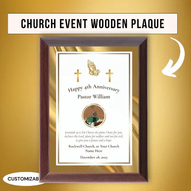 Gold Pastor Appreciation Church Anniversary Award Plaque | Zazzle