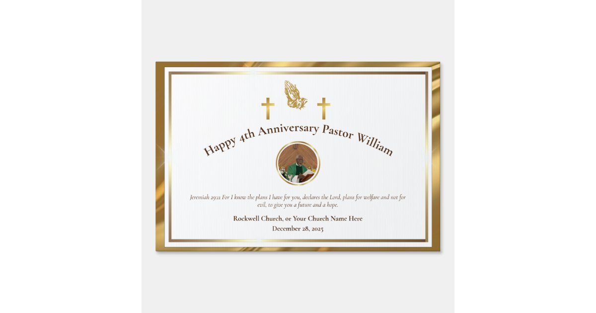 Gold Pastor Appreciation Church Anniversary Event Sign | Zazzle