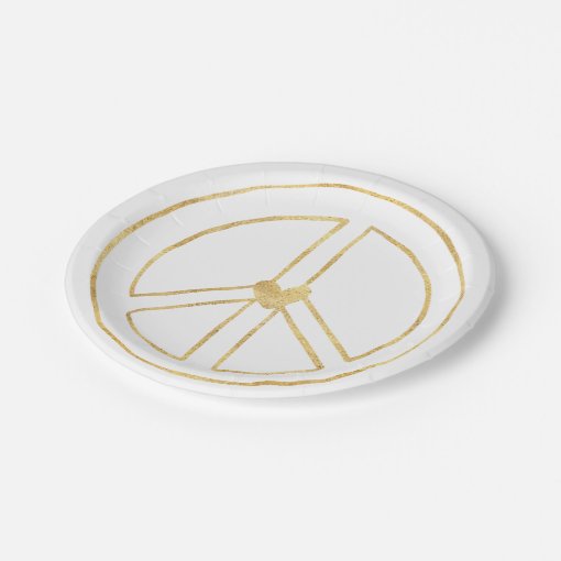 Gold Peace Sign Heart Paper Plates | Zazzle