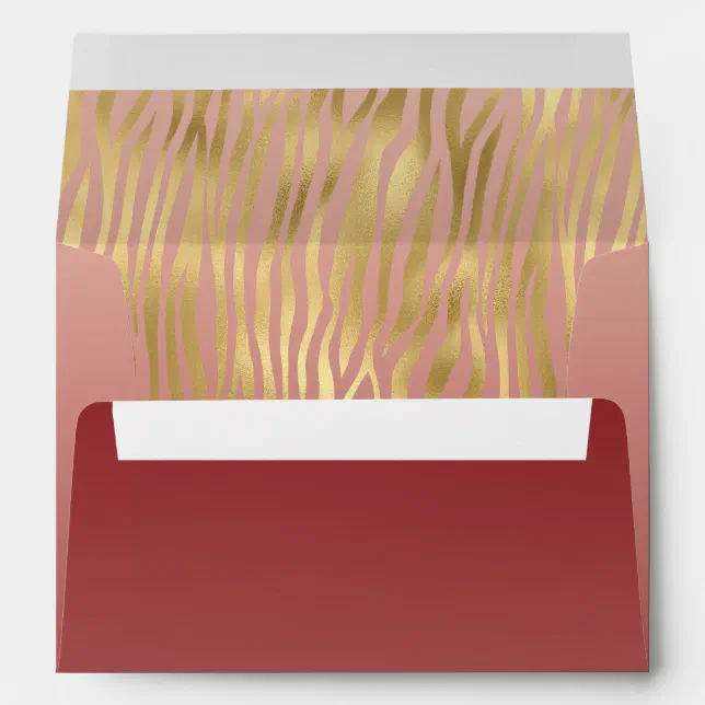 Gold Peach Red Zebra Stripes Envelope | Zazzle