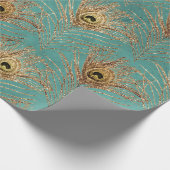Gold Peacock Feathers on Aqua Wrapping Paper | Zazzle