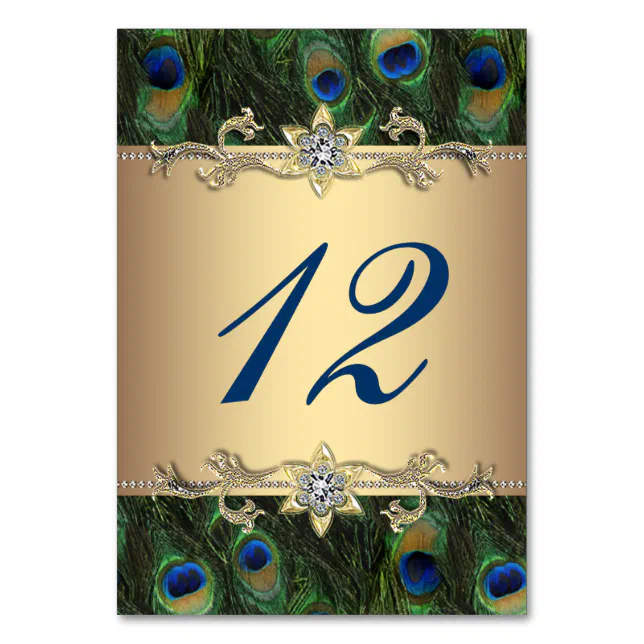 Gold Peacock Wedding Table Number | Zazzle