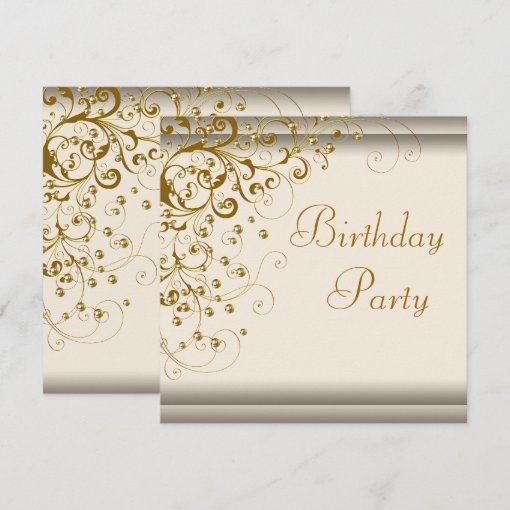 Gold Pearl Swirl Womans Ivory Gold Birthday Party Invitation | Zazzle