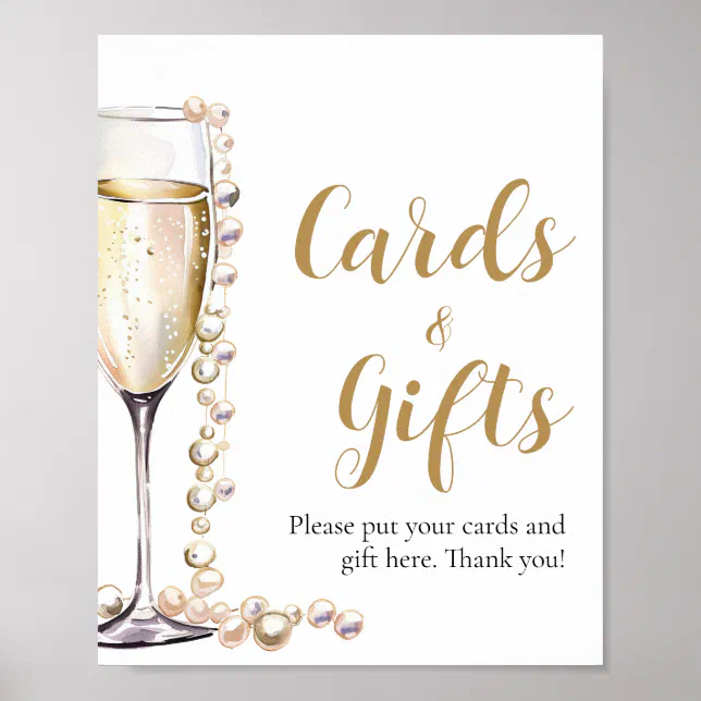 Gold Pearls and Prosecco Champagne Cards And Gifts Poster | Zazzle