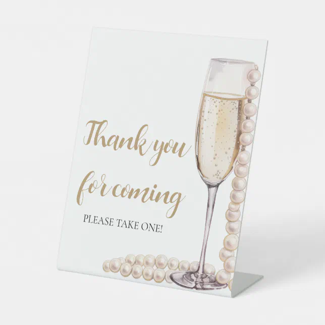 Gold Pearls and Prosecco Thank you for coming Sign | Zazzle