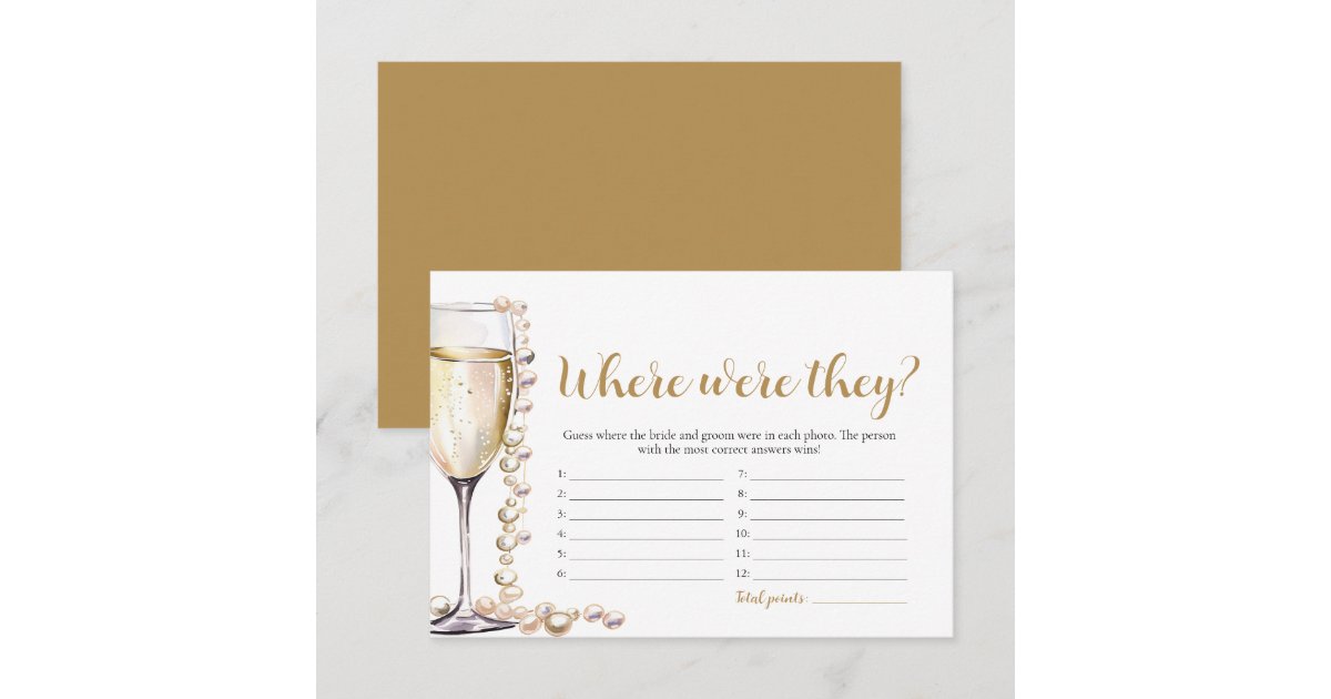 Gold Pearls and Prosecco Where Were They Game Enclosure Card | Zazzle