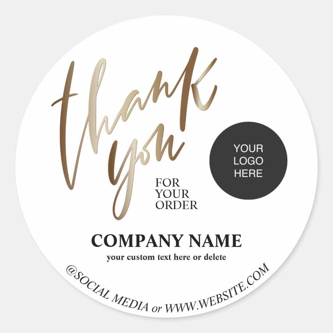 Gold Personalized Business Name Thank you Classic Round Sticker | Zazzle