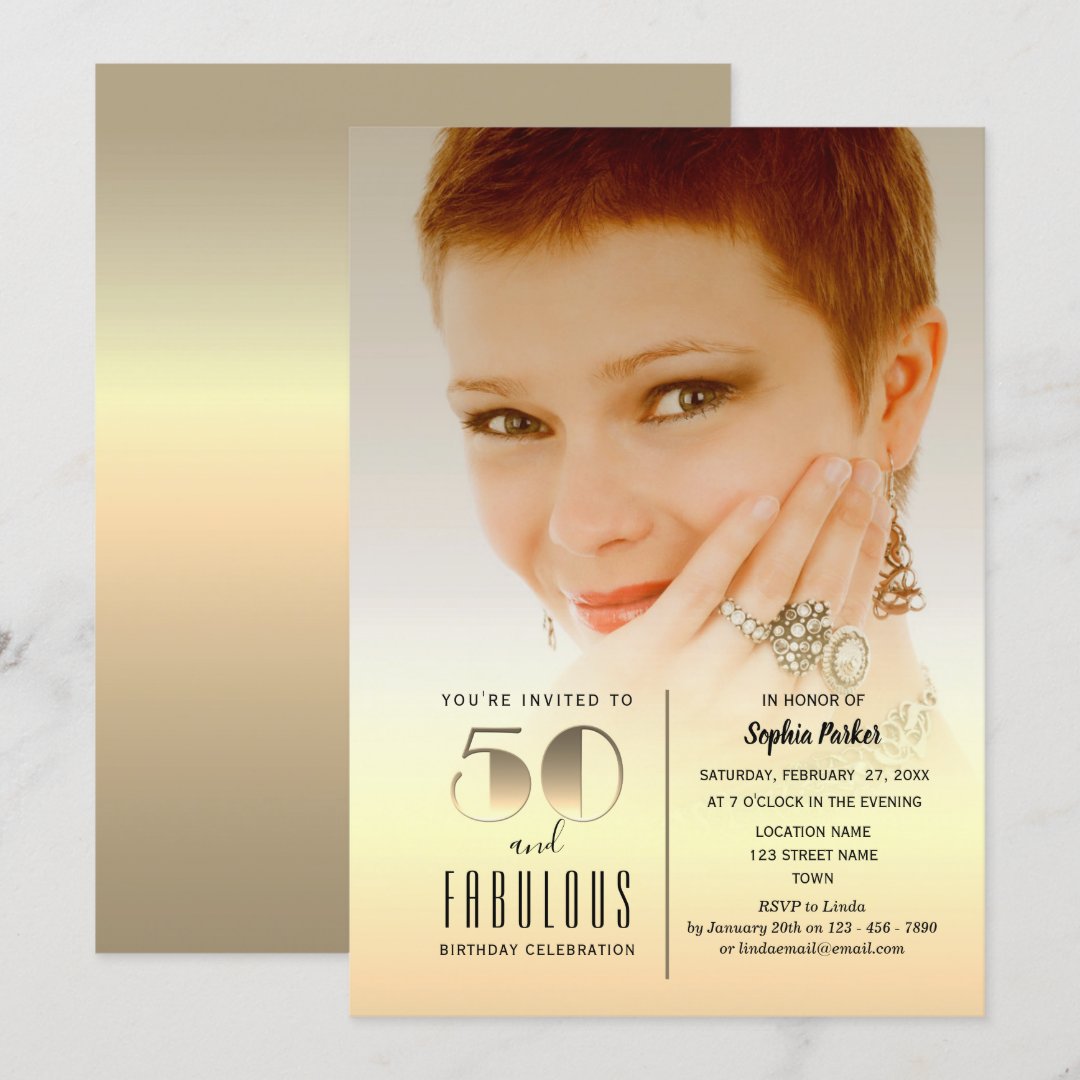 Gold Photo 50th Birthday Invitation | Zazzle