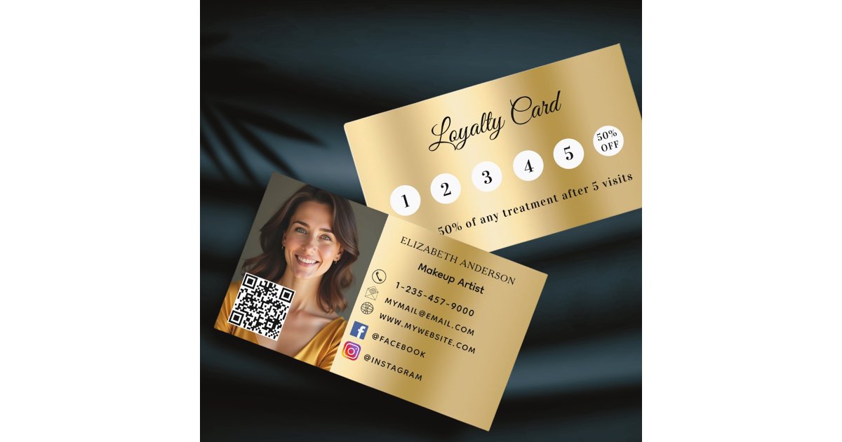 Gold photo business QR code loyalty card | Zazzle