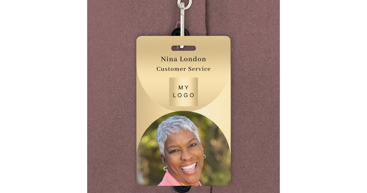 Gold photo name arch QR code business logo Badge | Zazzle