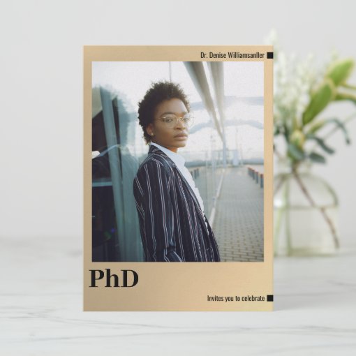 Gold Photo PhD Graduation Invitation | Zazzle