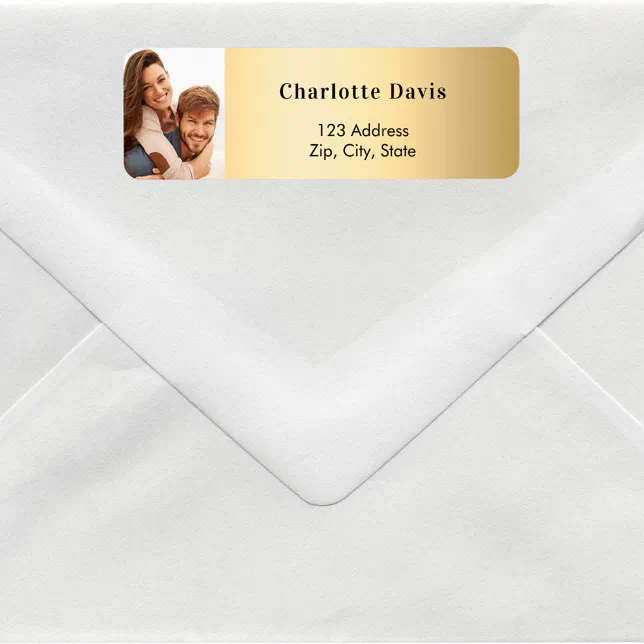 Gold photo wedding return address label | Zazzle
