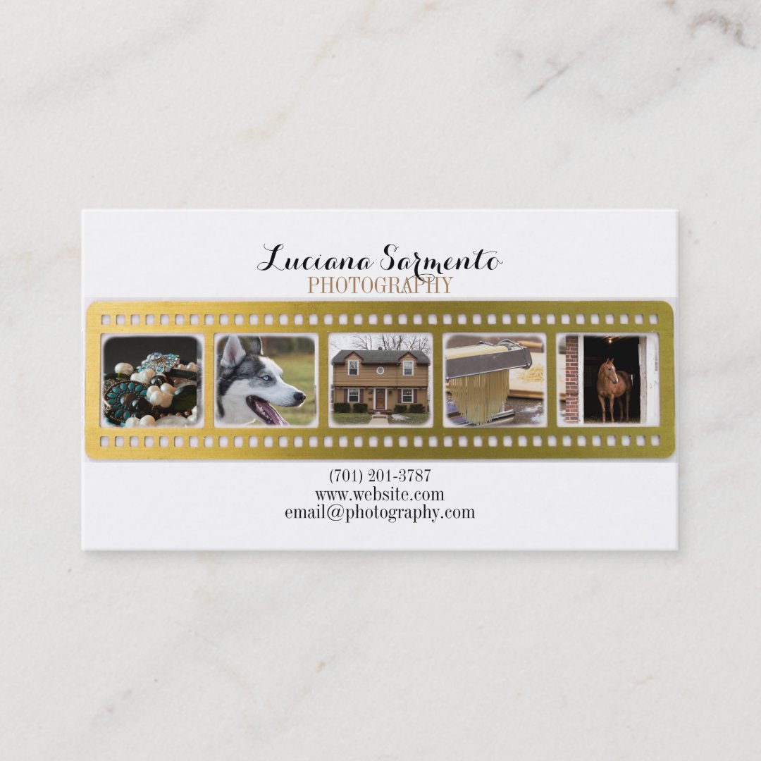 Gold Photography Camera Film Strip Business Card | Zazzle