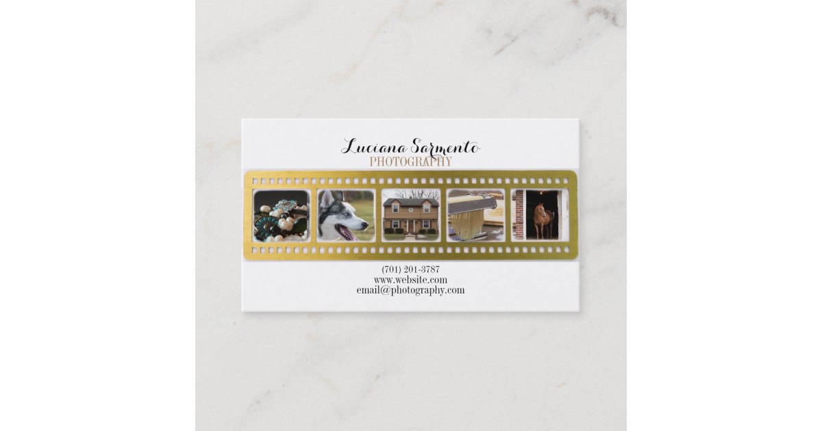 Gold Photography Camera Film Strip Business Card | Zazzle