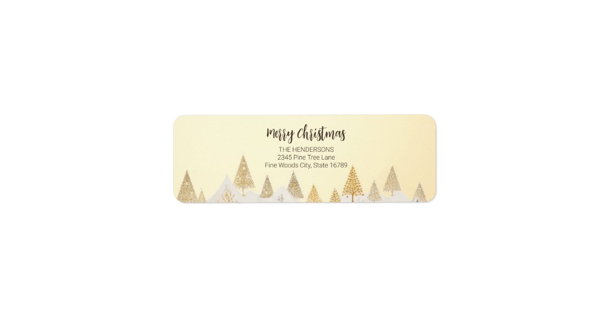 Gold Pine Trees Christmas Return Address Labels | Zazzle