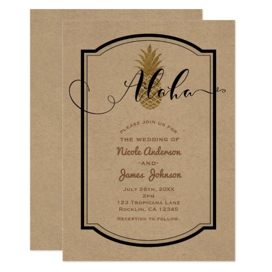 Gold Pineapple & Black Rustic Pineapple Tropical Invitation | Zazzle.com