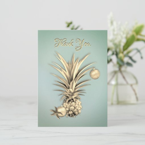 Gold Pineapple Custom Flat Thank You Holiday Card | Zazzle