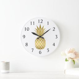 Gold Pineapple Large Clock | Zazzle