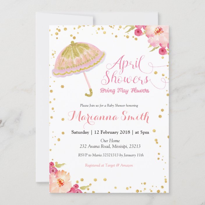 Gold Pink April Shower Bring May Flowers Invitation | Zazzle.com