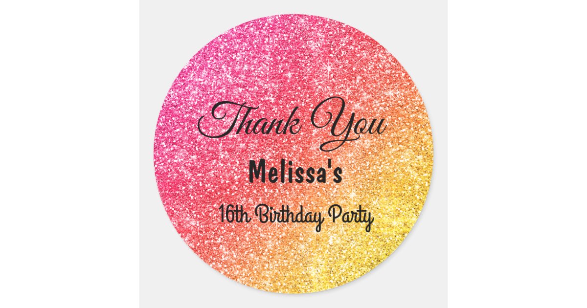 Gold Pink Birthday Yellow Thank You Sticker | Zazzle