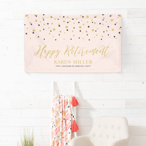 Gold & Pink Confetti | Happy Retirement Party Banner | Zazzle
