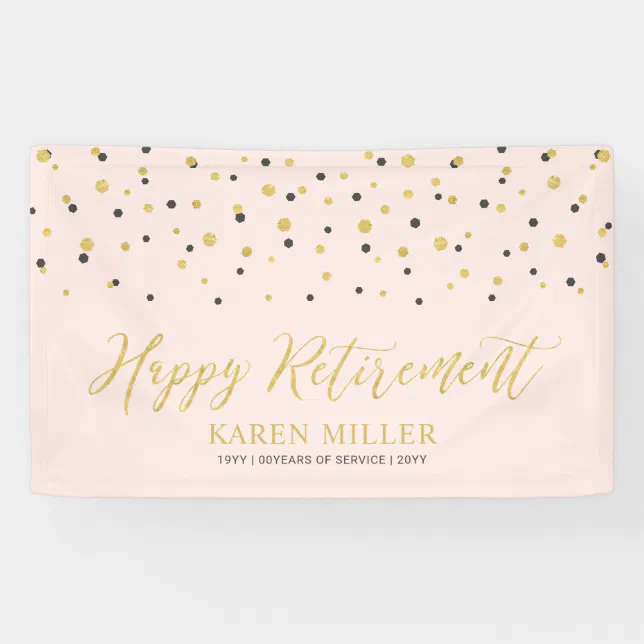 Gold & Pink Confetti | Happy Retirement Party Banner | Zazzle