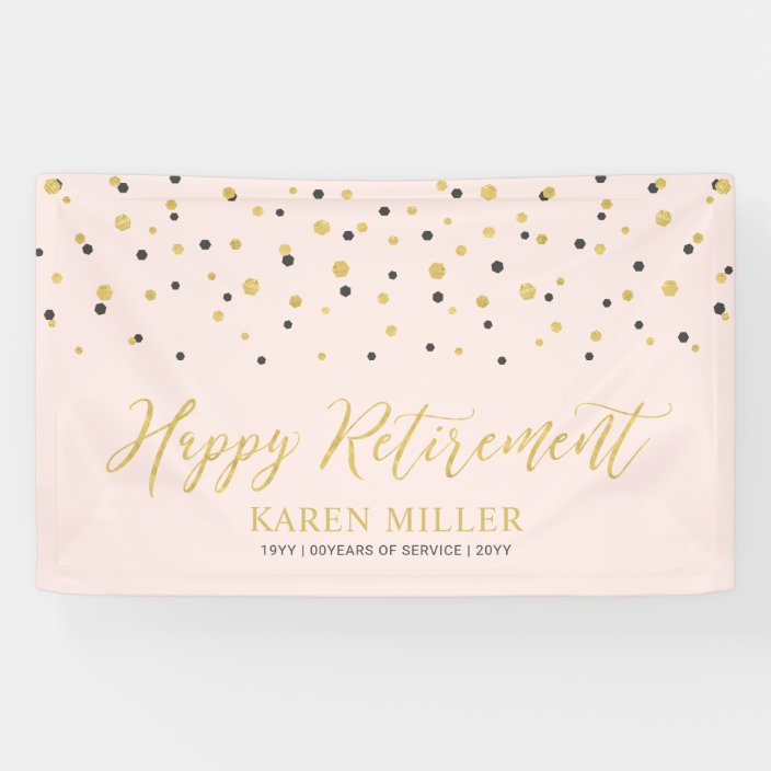Gold & Pink Confetti | Happy Retirement Party Banner | Zazzle