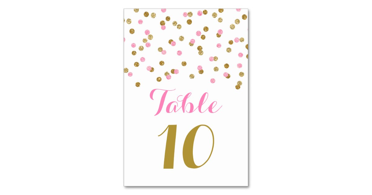Gold Pink Confetti Wedding Table Number Cards | Zazzle