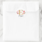 Gold Pink Floral Monogram Initial Letter E Classic Round Sticker | Zazzle