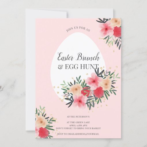 Gold Pink floral watercolor easter brunch egg hunt Invitation | Zazzle