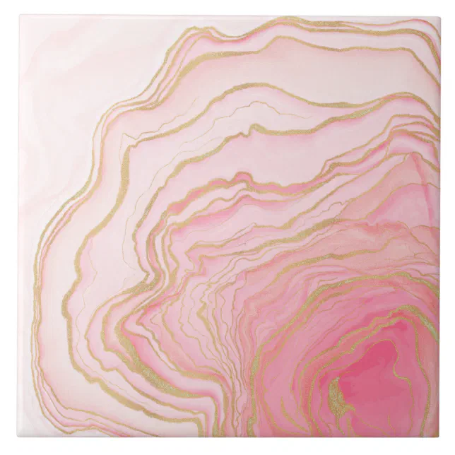 Gold Pink Fluid Liquid Painting Ceramic Tile | Zazzle