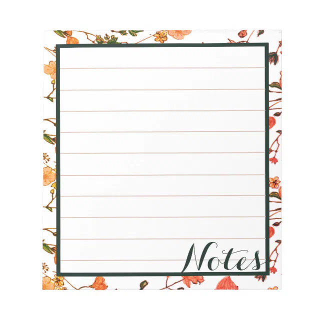 Gold Pink & Forest Green Calligraphy Elegant Lined Notepad | Zazzle