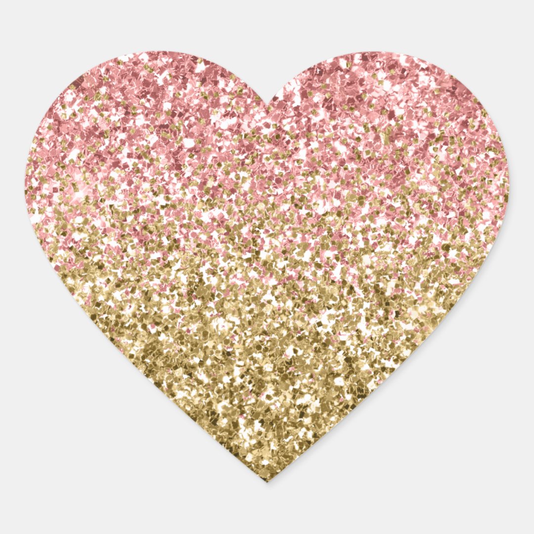 Gold Pink Glitzy Sparkle Glitter Heart Sticker | Zazzle