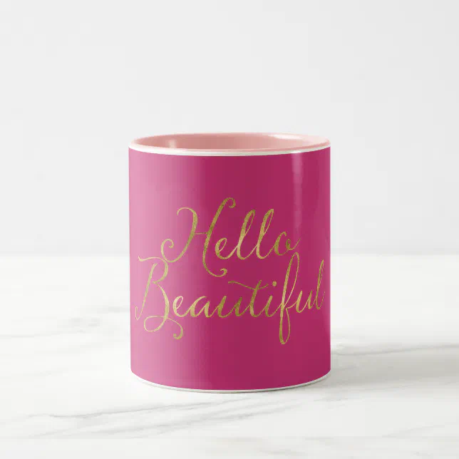 Gold Pink Hello Beautiful Two-Tone Coffee Mug | Zazzle