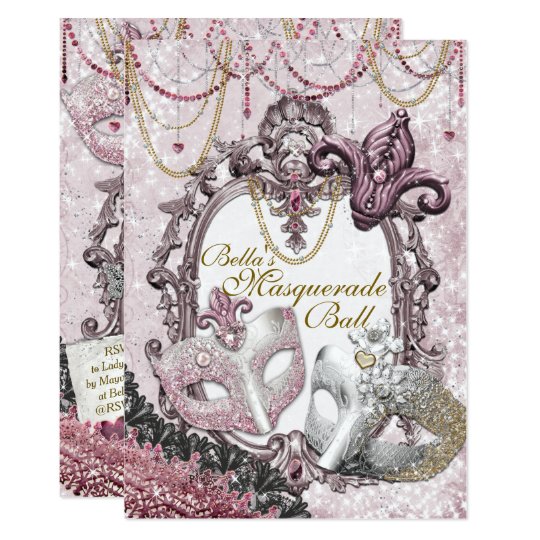 Gold Pink Masquerade Birthday Party Invitations | Zazzle.com