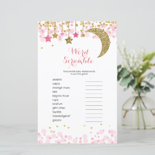 Gold pink moon Watercolor Word Scramble Game, | Zazzle